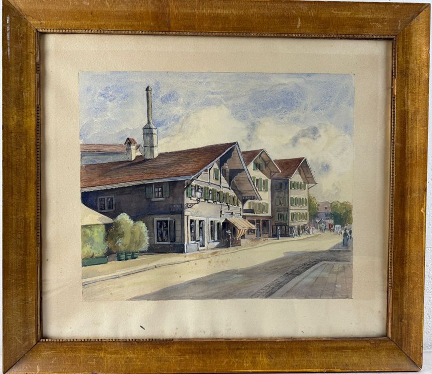 Alte Aquarell Altstadtansicht, gerahmt, signiert, Rarität! | Kaufen auf Ricardo