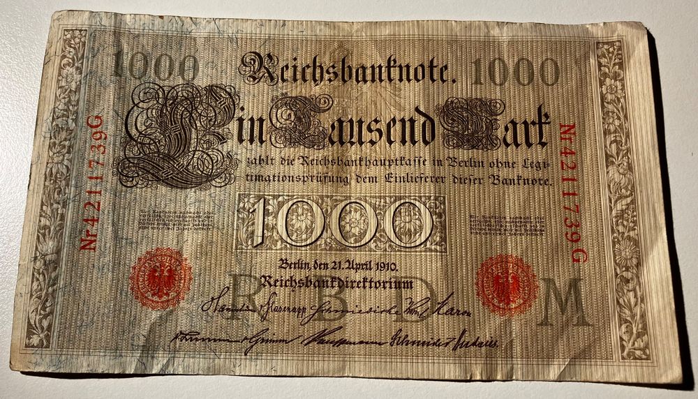 Deutschland 1000 Mark 1910 (Gebraucht) in Algetshausen für CHF 1.9 – mit Lieferung auf Ricardo ...