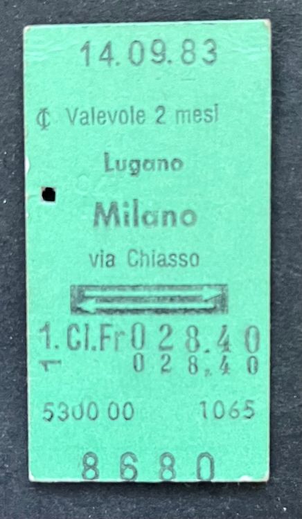 Lugano • Milano via Chiasso / 1. Klasse Billett 1983 B (Gebraucht) in Wabern für CHF 1.5 – mit ...