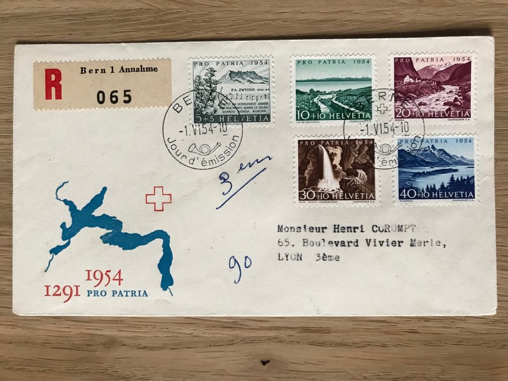 Pro Patria FDC 1954 mit Adresse und Emblem, Jour dèmission | Kaufen auf Ricardo