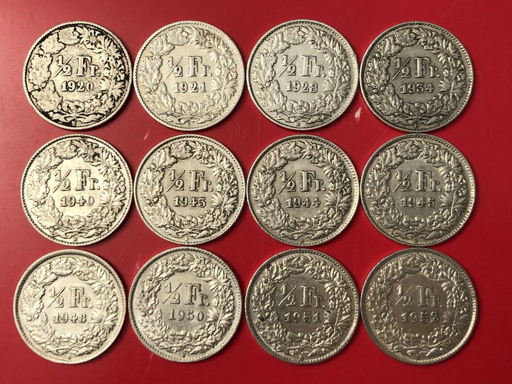 12 x 1/2 Fr. (1920, 1921, 1928, 1934, 1940, 1943, 1944, usw) (Gebraucht) in Yverdon-les-Bains ...