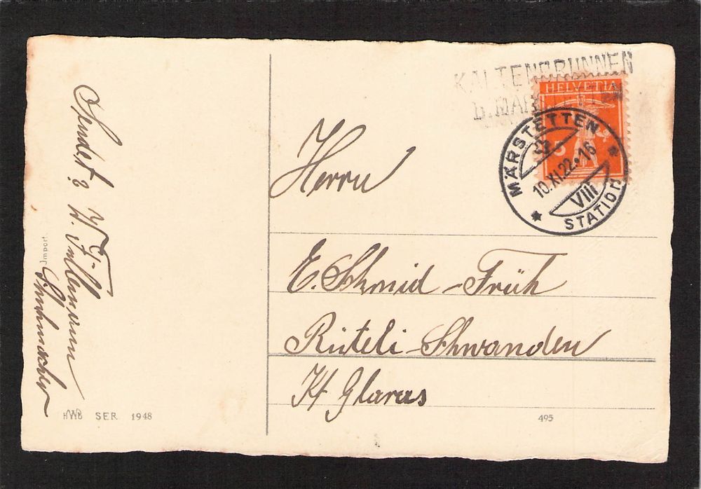 Stabstempel Kaltenbrunnen b. Märstetten auf AK , 10.Xl.1922 | Kaufen auf Ricardo