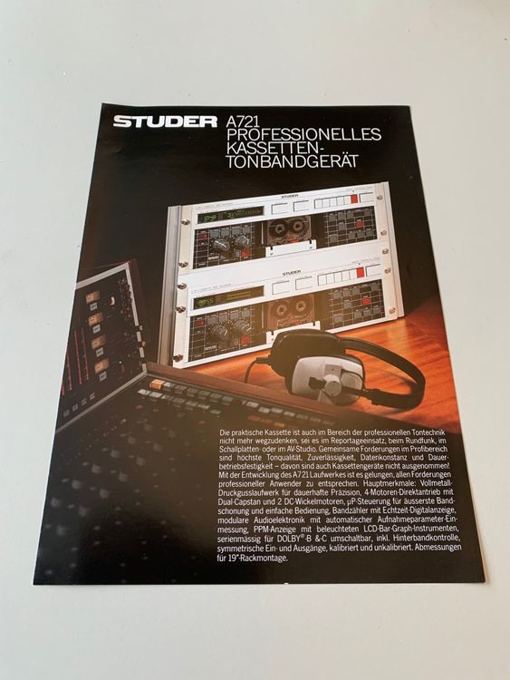 ORIGINAL STUDER A721 PROF. KASETTEN-TONBAND-GERÄT KATALOG (Neu (gemäss Beschreibung)) in Seuzach ...