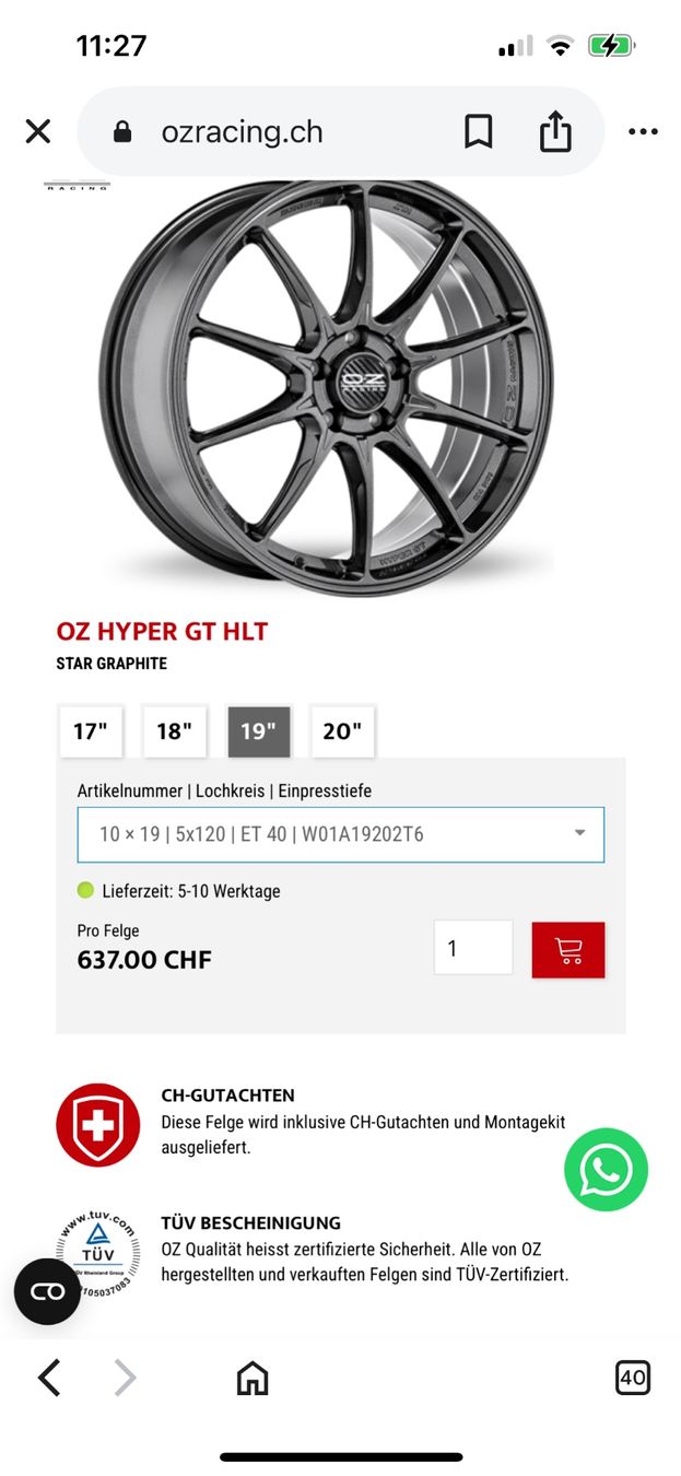 Oz Felgen 19 Zollnull