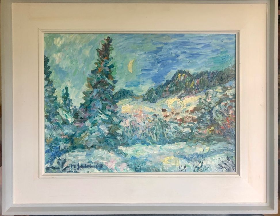 Karl Gerber 1912-1974; Winterlandschaft mit Mond, Ölbild (Gebraucht) in Weisslingen für CHF 340 ...