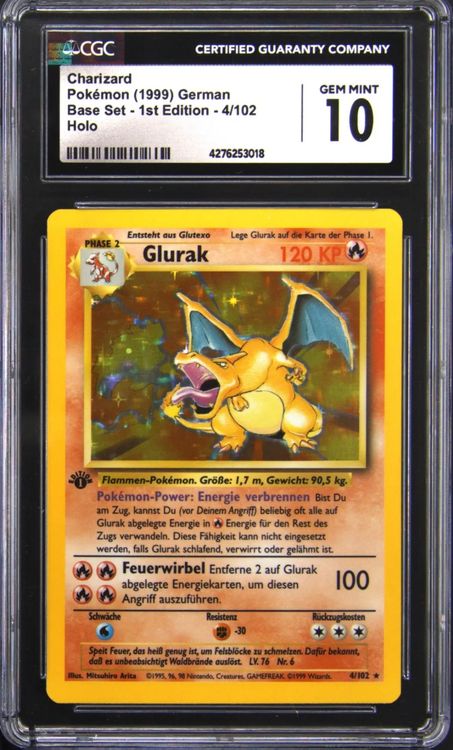 CHARIZARD GLURAK CGC 10 1ST EDITION Pokemon 1999 Deutsch PSA (Neu ...