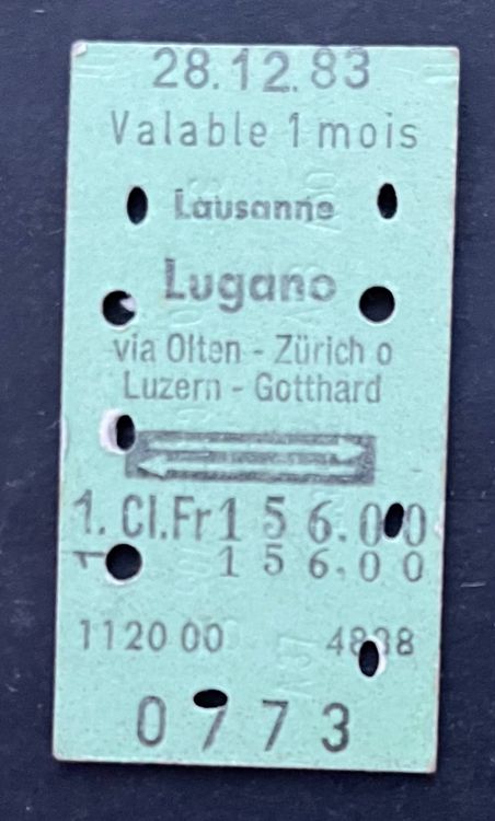 Lausanne • Lugano via Olten Zürich o Luzern Gotthard 1.Kl. (Gebraucht) in Wabern für CHF 2 – mit ...