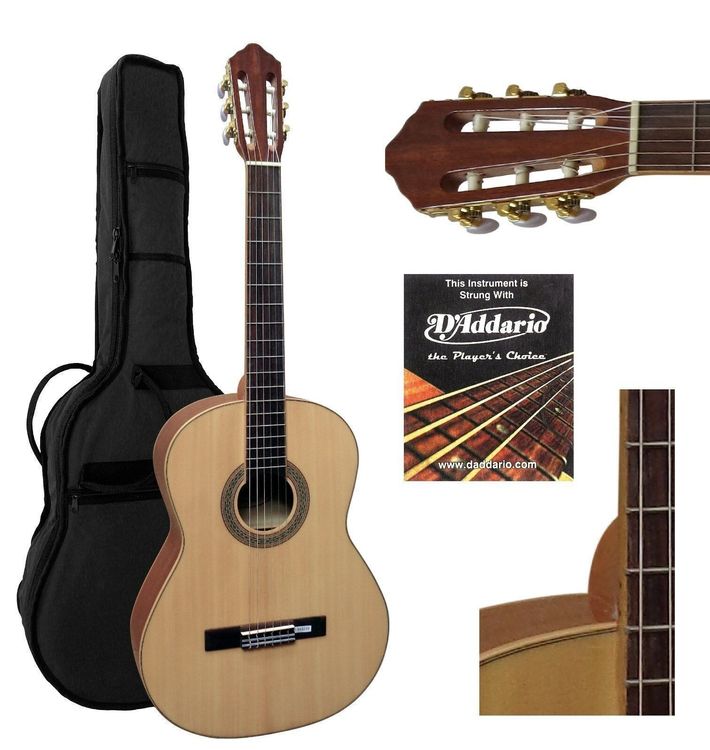 Konzertgitarre 4/4 - Massiv Holz - Natur - M44G - Hochglanz (Neu und ...