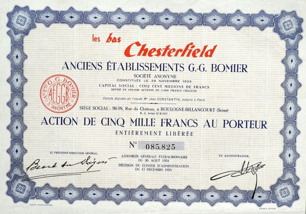 Les Bas Chesterfield Anciens Etbl. G.G. Bomier - 1958 (Gebraucht) in ...