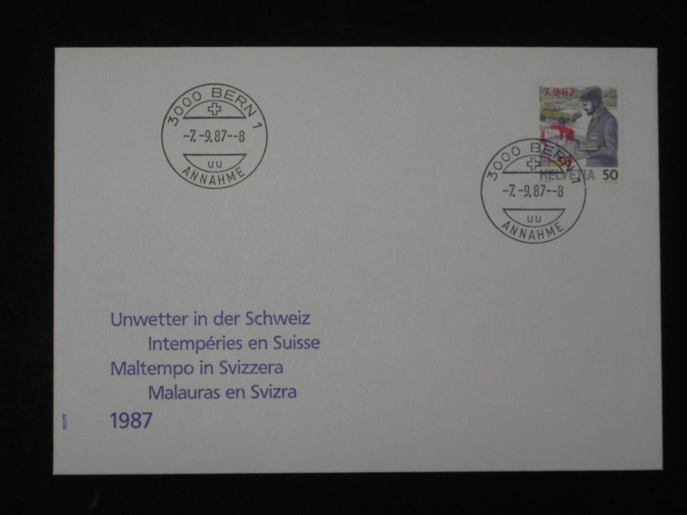Werbemarken FDC 02.09.1987 Unwetter in der Schweiz (Gebraucht) in Riken AG für CHF 0.6 – mit ...