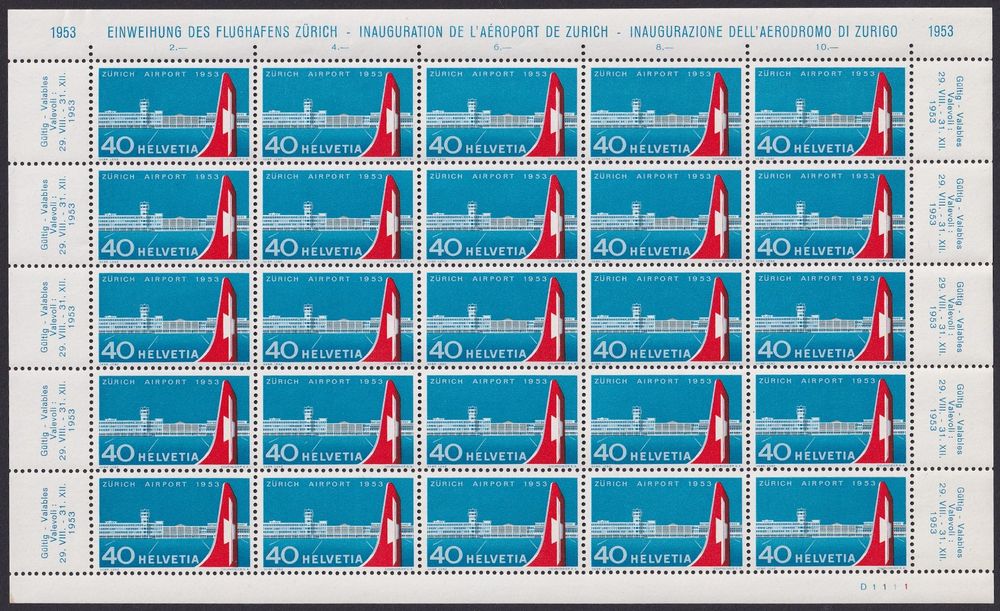 1953, Nr.313, FLUGHAFEN ZÜRICH Bogen **, SBK: 225.-+ (Gebraucht) in Sursee für CHF 60 – mit ...