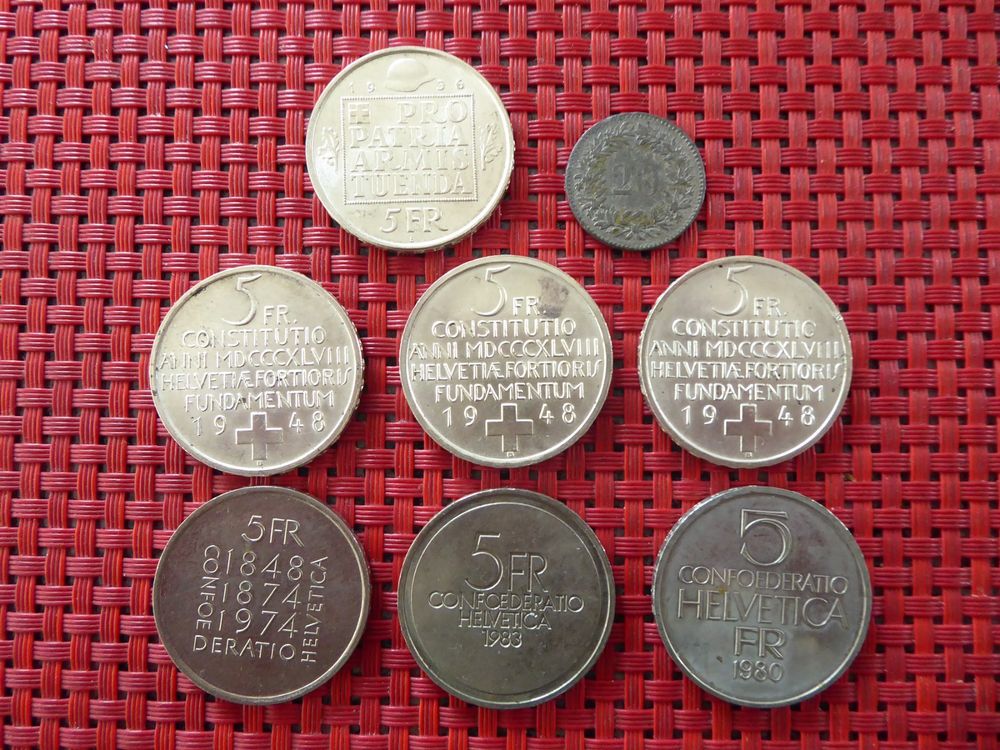 5 Franken Gedenkmünzen Silber / Set 7 Stück / 20 Rappen 1850 (Gebraucht) in Au ZH für CHF 59 ...