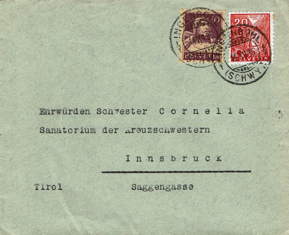 AVEN/Lettre avec 182+198 oblit. Ingenbohl SZ pour Innsbruck | Kaufen auf Ricardo
