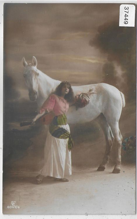 Junge Frau mit Pferd - coloriert | Kaufen auf Ricardo Junge Frau mit Pferd - coloriert | Kaufen auf Ricardo