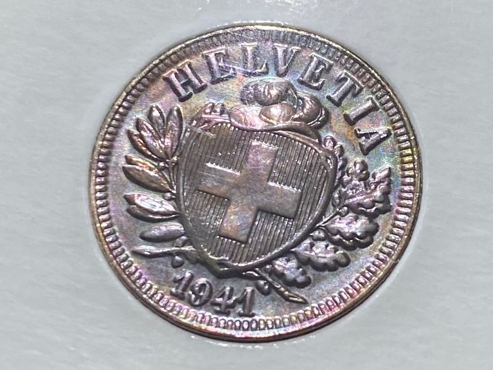 Schweiz 2 Rappen 1941 unz + Mehrfarben Perlmutt Patina + | Kaufen auf Ricardo