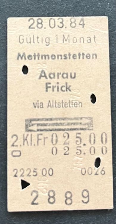 Mettmenstetten • Aarau Frick via Altstetten/ Billett 1983 (Gebraucht) in Wabern für CHF 1 – mit ...