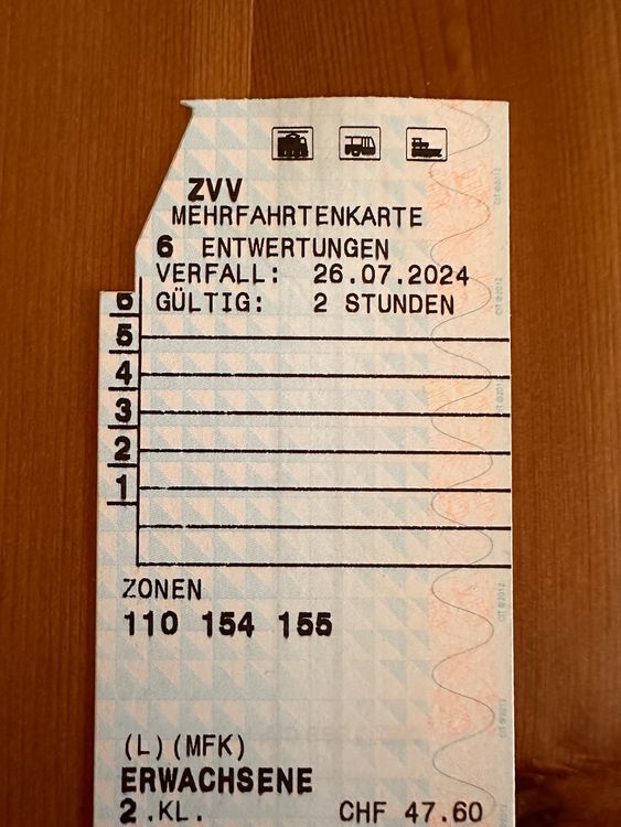 NEU ZVV Mehrfahrtenkarte - Zonen 110, 154, 155 (Neu und ...