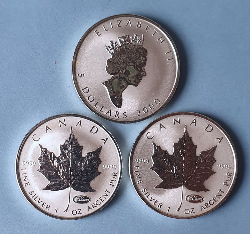 3x 1 oz Maple Leaf 2000 mit Privy Mark Expo Hanover (Neu (gemäss ...