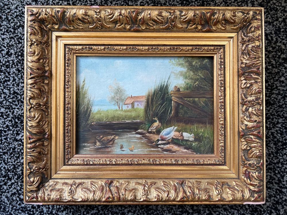 Dekorativer kleiner Bilderrahmen mit Ölbild Entenfamilie | Kaufen auf Ricardo