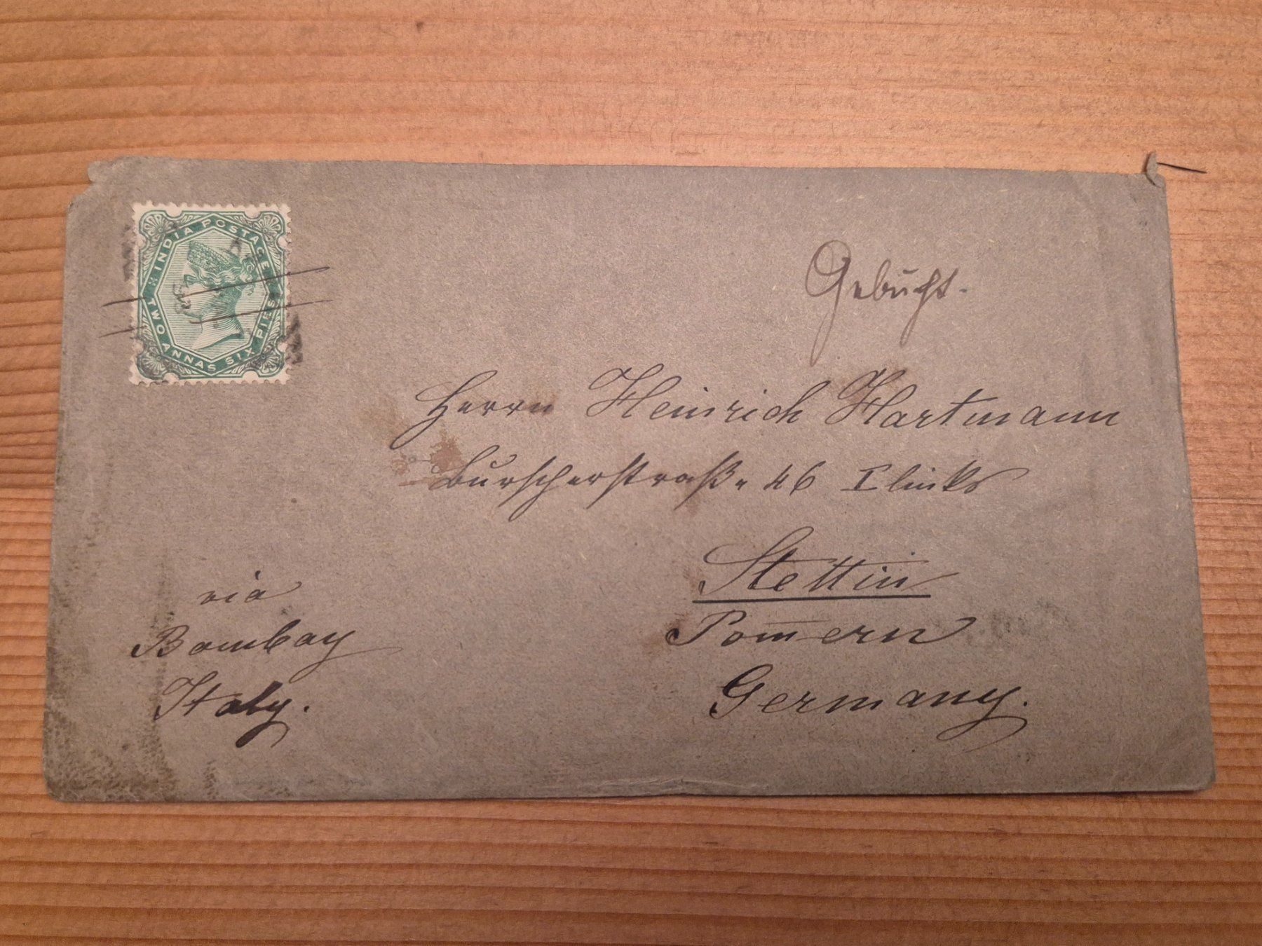 Indien-Stettin Brief aus 1893 Zustand gemäss Bilder (Gebraucht) in ...