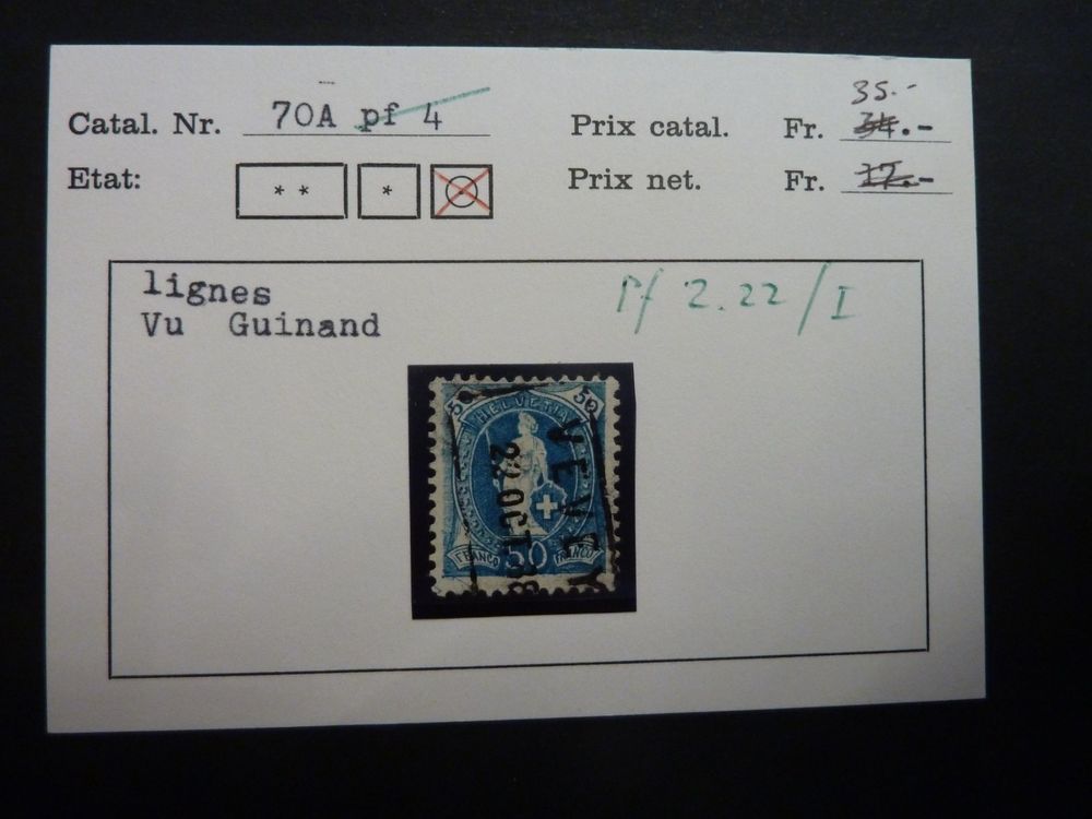 Helvétie debout 70a pf 2.22 I (3300) (D'occasion) à Onex pour CHF 3.5 ...