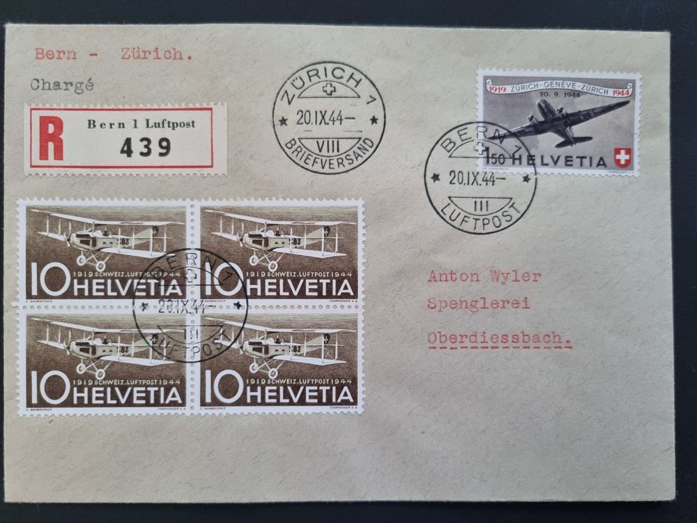 1944 : Flugpost Brief von Bern - Zürich (Gebraucht) in Gümligen für CHF 6 – mit Lieferung auf ...