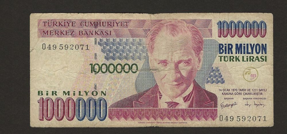 1 Million Bir Milyon Türk Lirasi Lira TÜRKEI Banknote 1970 (Gebraucht ...