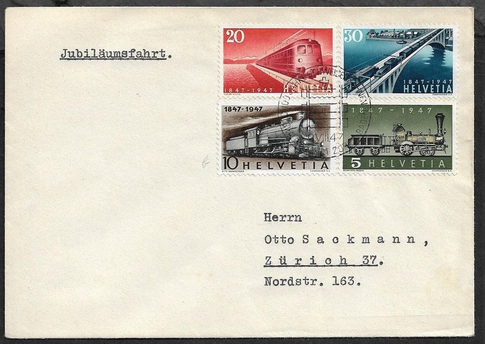 1947 FDC 100J. Eisenbahn Serie ab 1.- !! (Gebraucht) in Zürich für CHF 3 – mit Lieferung auf ...