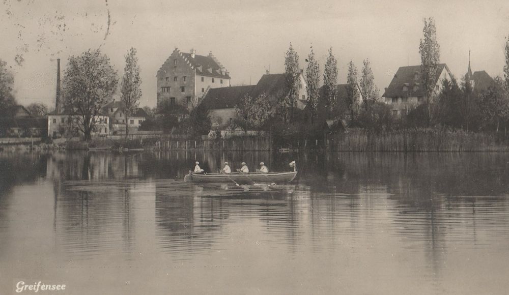 Greifensee mit Fabrikschornstein und Ruderer (Gebraucht) in Fällanden für CHF 7.8 – mit ...
