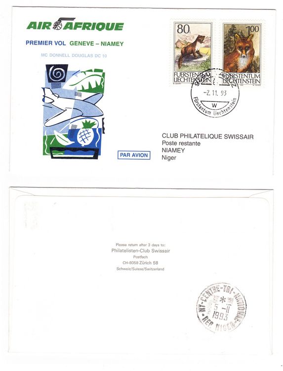 Vol "Air Afrique" Genève-Niamey de Vaduz RF 93.19.aL (Gebraucht) in La ...