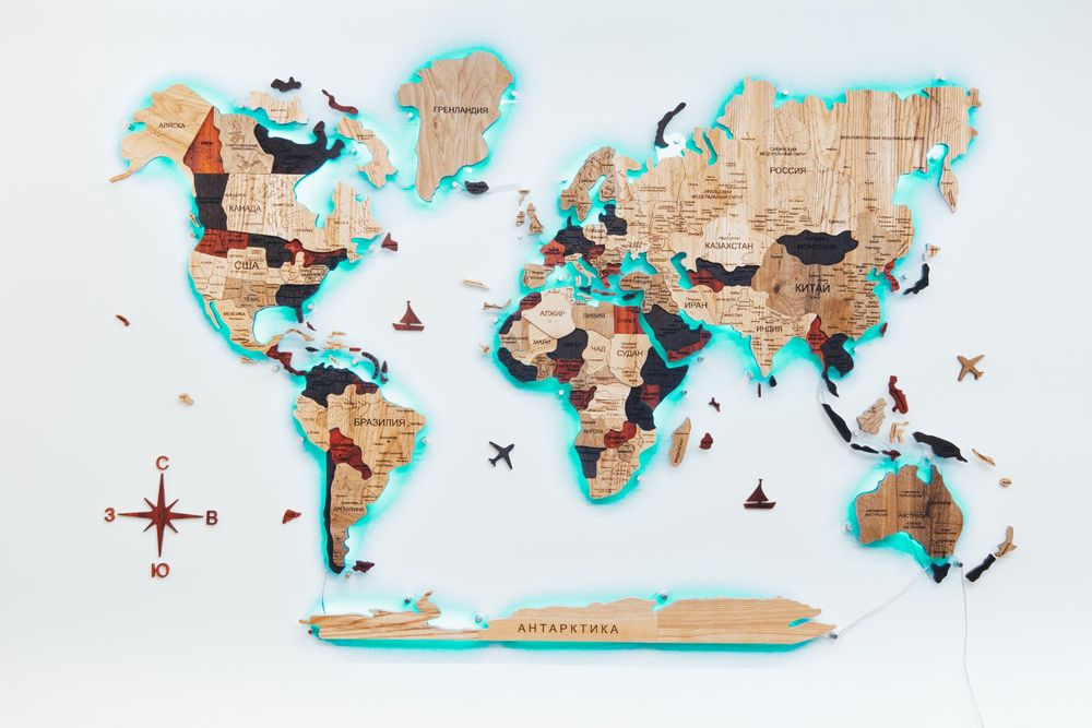 3D LED Weltkarte aus Holz - eine atemberaubende Wandkunst! (Neu und originalverpackt) in ...