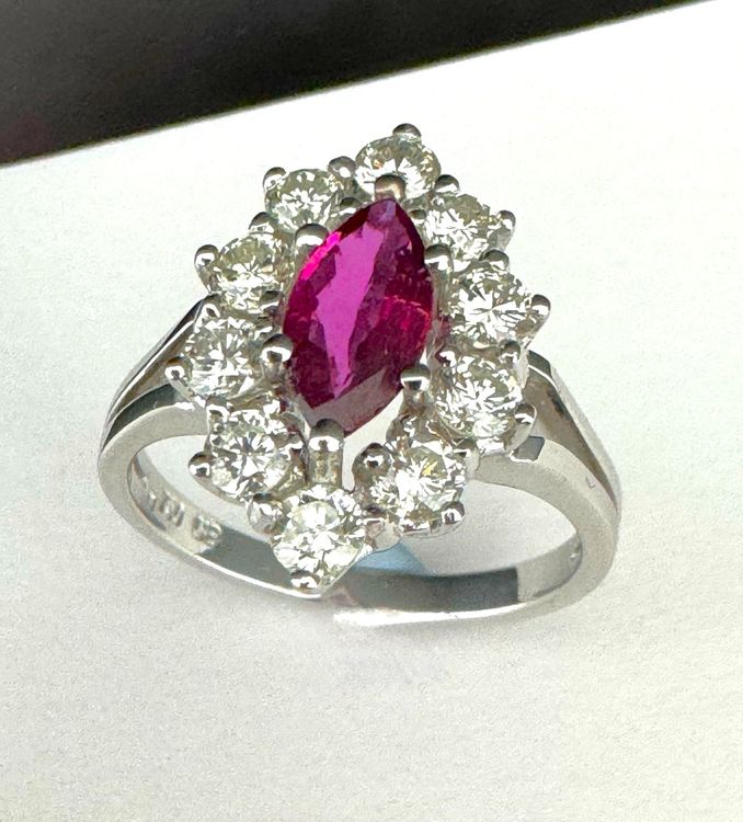 Weiss-Gold-Ring 750 Brillanten & Blutroter Rubin von C.B. (Gebraucht ...