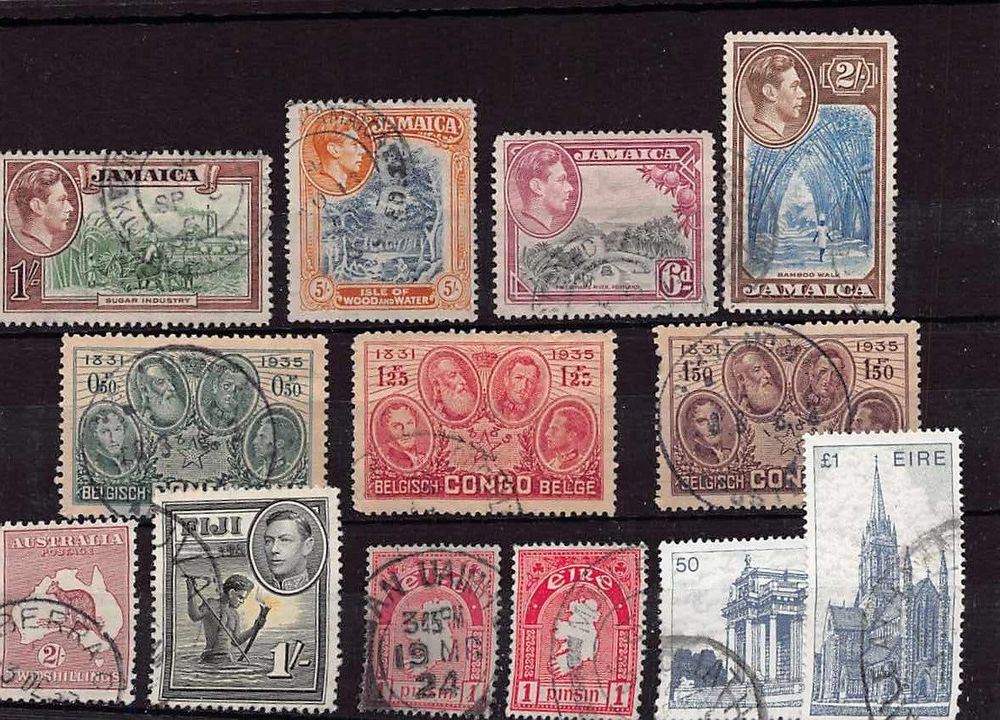 Steckkarte mit uralten EXOTISCHEN Briefmarken: JAMAICA, FIDS (Gebraucht ...
