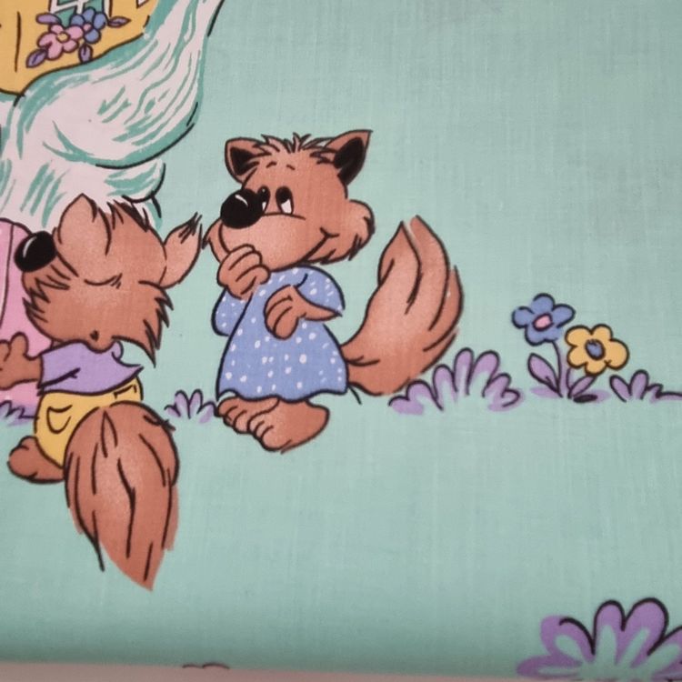 2 m Kinder Baumwollstoff, mintgrün "Die Fuchsfamilie" (Neu (gemäss ...