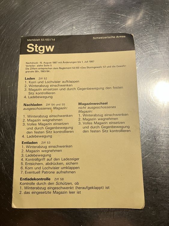 STGW 57 Merkblatt Armee Militär original (Gebraucht) in Kirchlindach ...