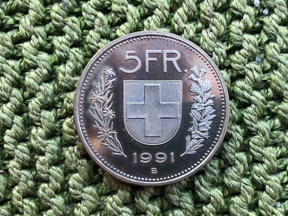 1991 Münze SFr 5.- (Gebraucht) in Trimbach für CHF 83 – mit Lieferung auf Ricardo kaufen