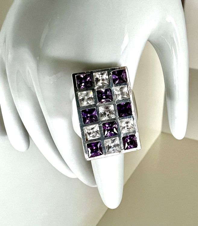 MEGA XL GLITZER RING IN SILBER 925+MP MIT ZIRKONIA GEZIERT (Gebraucht ...
