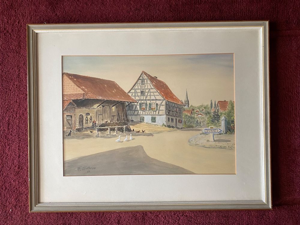 Tolles Aquarell Ansicht eines Elsässer-Dorfes, F. Sollberger (Gebraucht) in Rünenberg für CHF ...