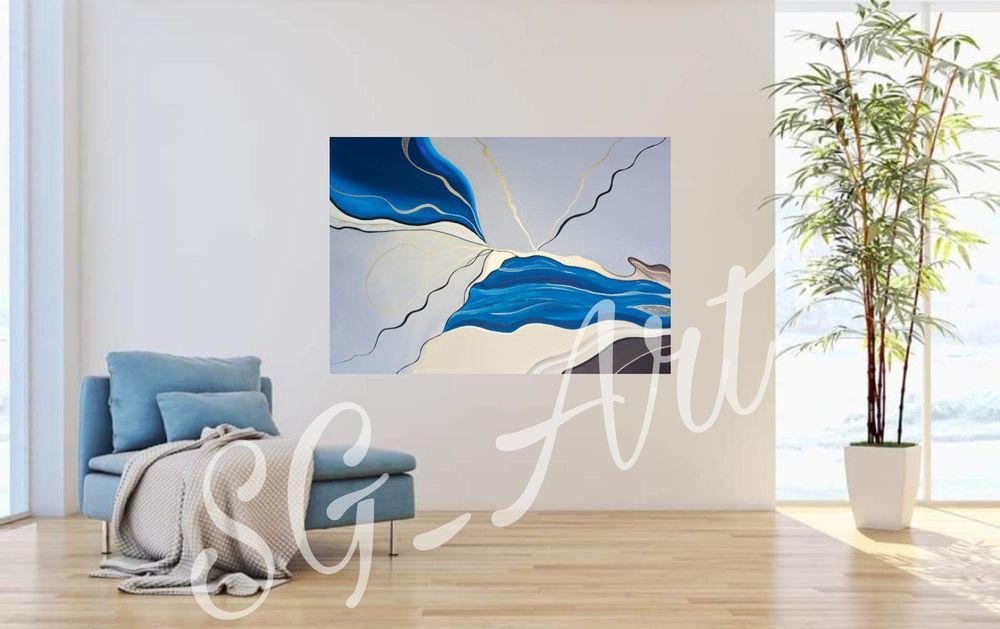 Acrylbild gold blau abstrakt Unikat Neu | Kaufen auf Ricardo