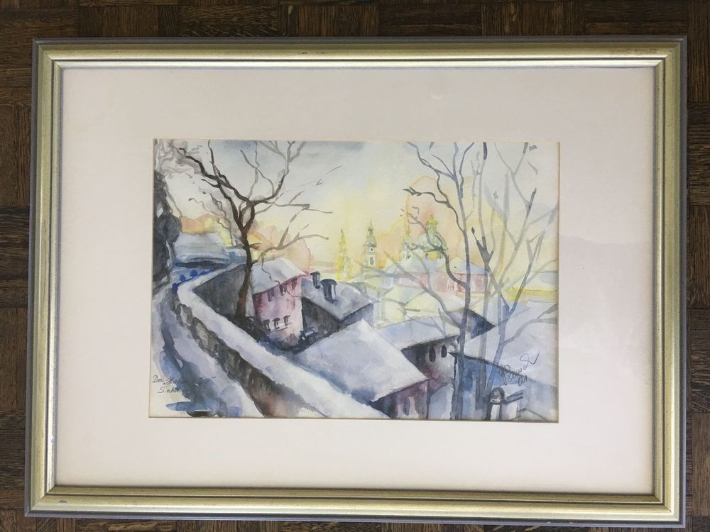 GROSSES GEMÄLDE AQUARELL SABABURG SIGNIERT HOLZRAHMEN | Kaufen auf Ricardo