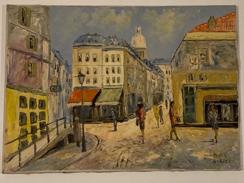 Stadtszene Paris Lironi Gemälde signiert Gebäude, Personen | Kaufen auf ...