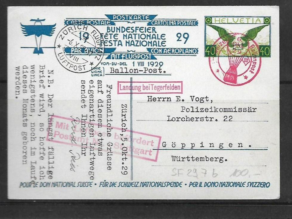 SF 1929 SF 29.7b Kat: CHF 100.- (Gebraucht) in Basel für CHF 7 – mit Lieferung auf Ricardo kaufen