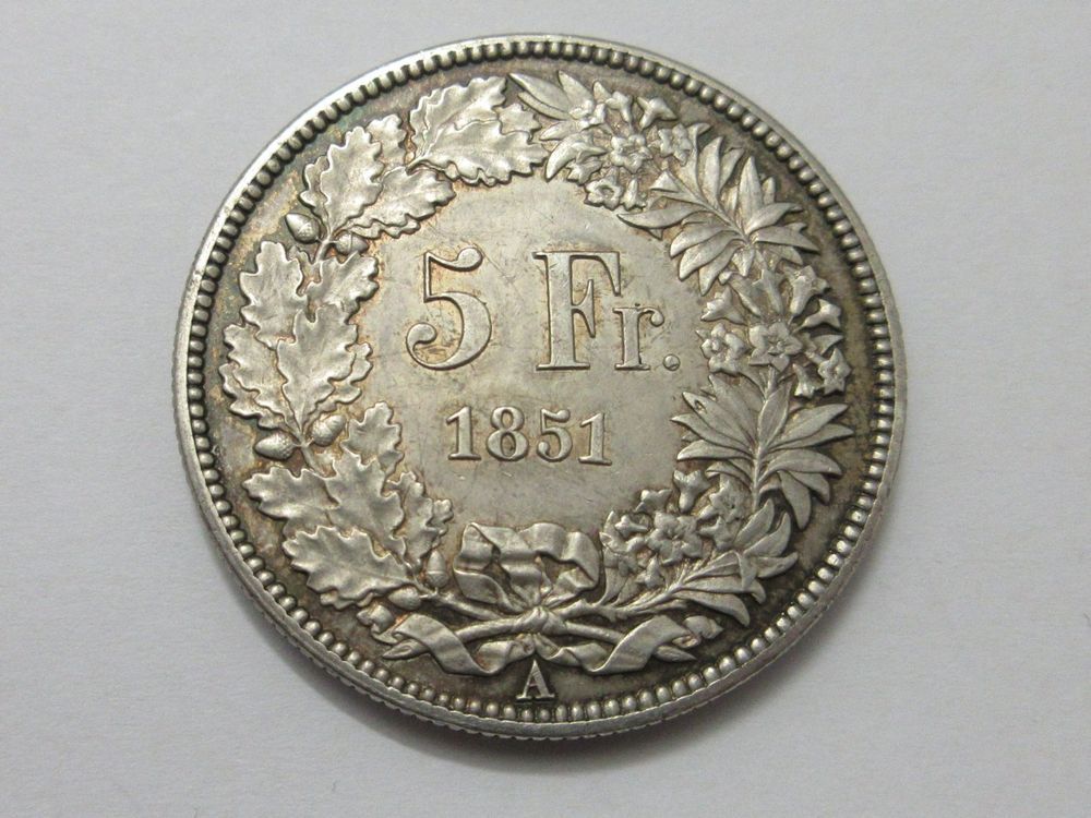 5 Franken 1851 Sitzende Helvetia (Gebraucht) in Zürich für CHF 241 – mit Lieferung auf Ricardo ...