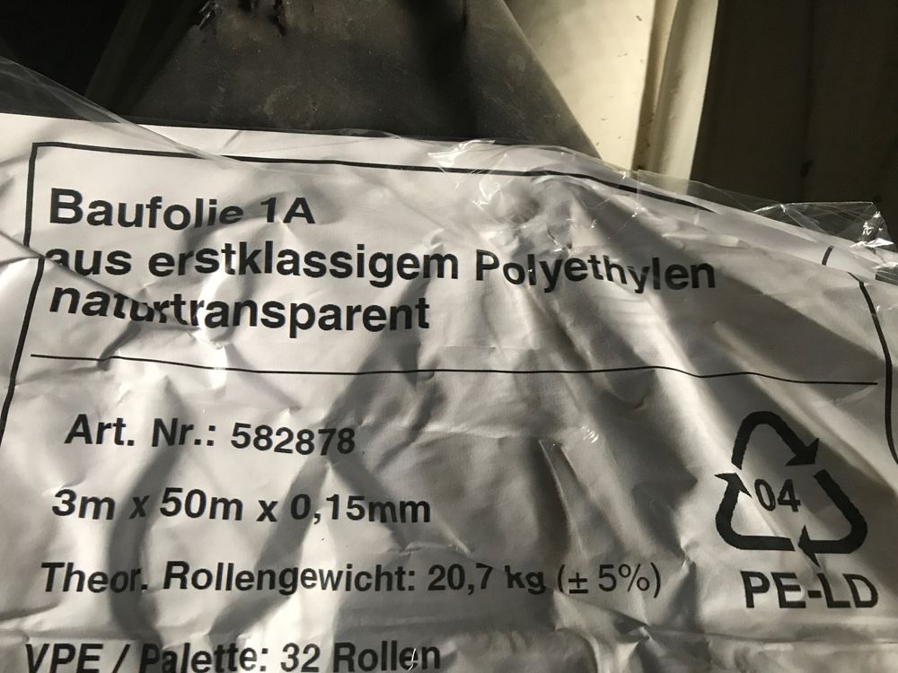 Baufolie 1A Polyethylen 3 m x 50 m x 0,15 mm Bauplastik (Neu und originalverpackt) in Neuenhof ...