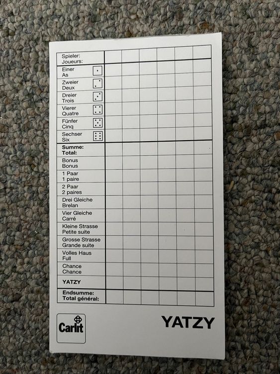Yahtzee Spielblock (Gebraucht) in Kriens für CHF 2 – mit Lieferung auf ...