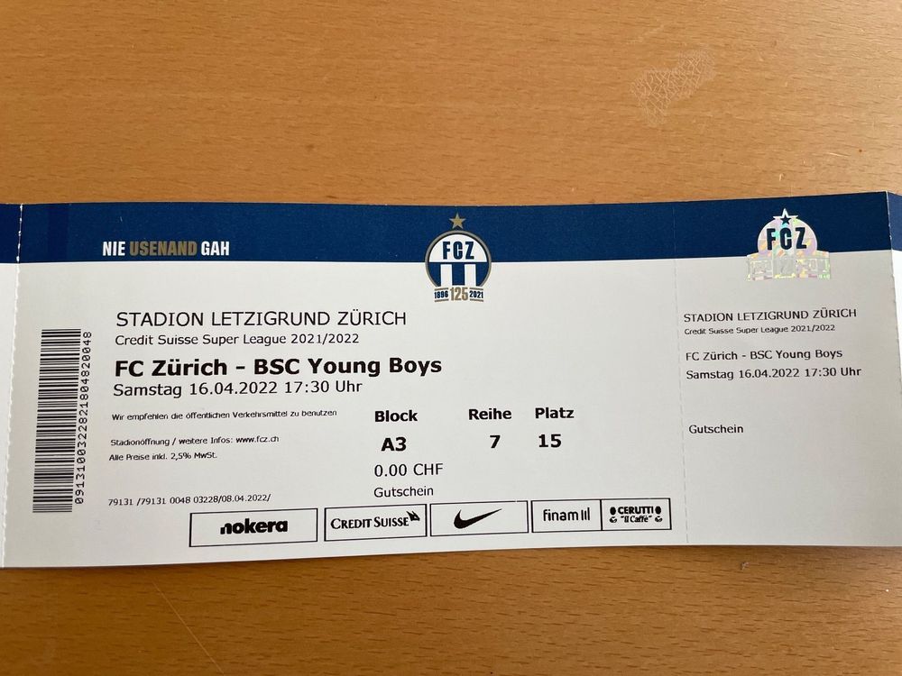 FCZ - YB Tickets Sektor A3 Reihe 7 Platz 15 | Kaufen auf Ricardo