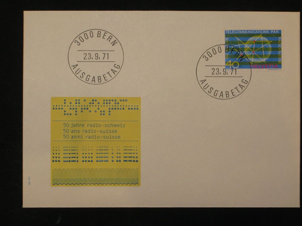 Werbemarken FDC 23.09.1971 50 Jahre Radio Schweiz Nr. 504 (Gebraucht) in Riken AG für CHF 0.5 ...