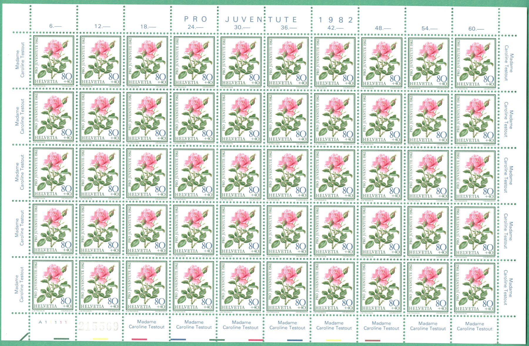 Bogen Rosen PJ 1982 Madame Caroline Testout postfri (Neu (gemäss ...