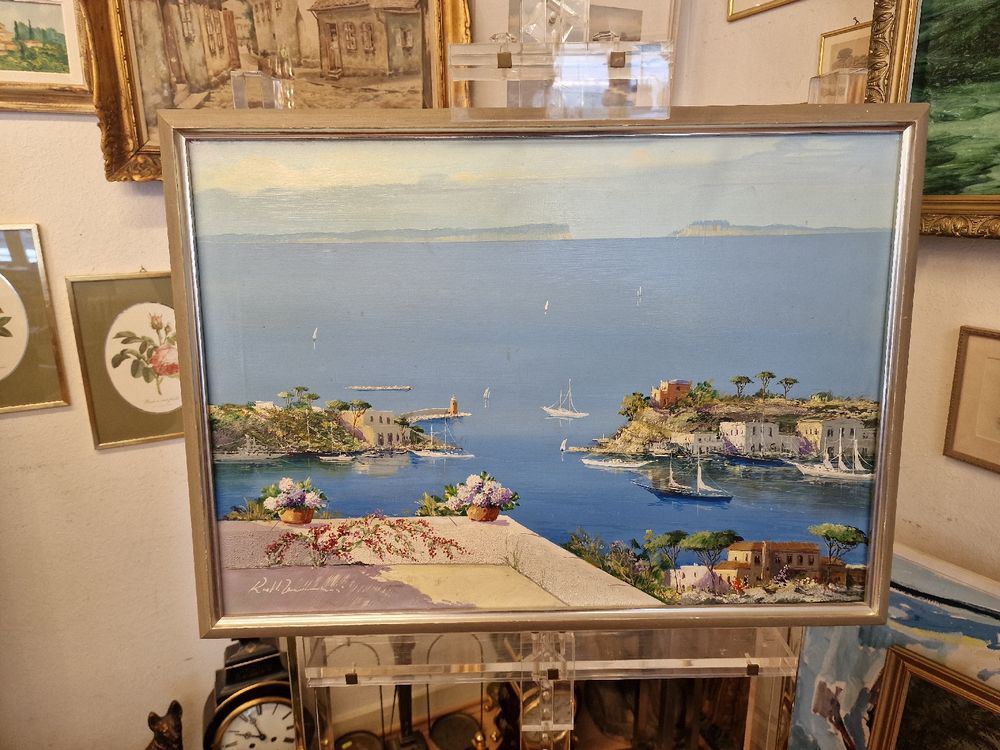 Ölgemälde, signiert, Küste mit Segelschiffen (Gebraucht) in BERN für CHF 240 – nur Abholung auf ...