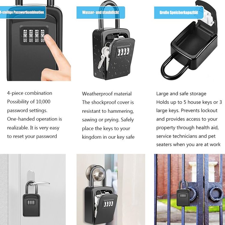Schlüsselbox mit Code Hohe Sicherheit Wetterfest mit Bügel (Neu (gemäss ...
